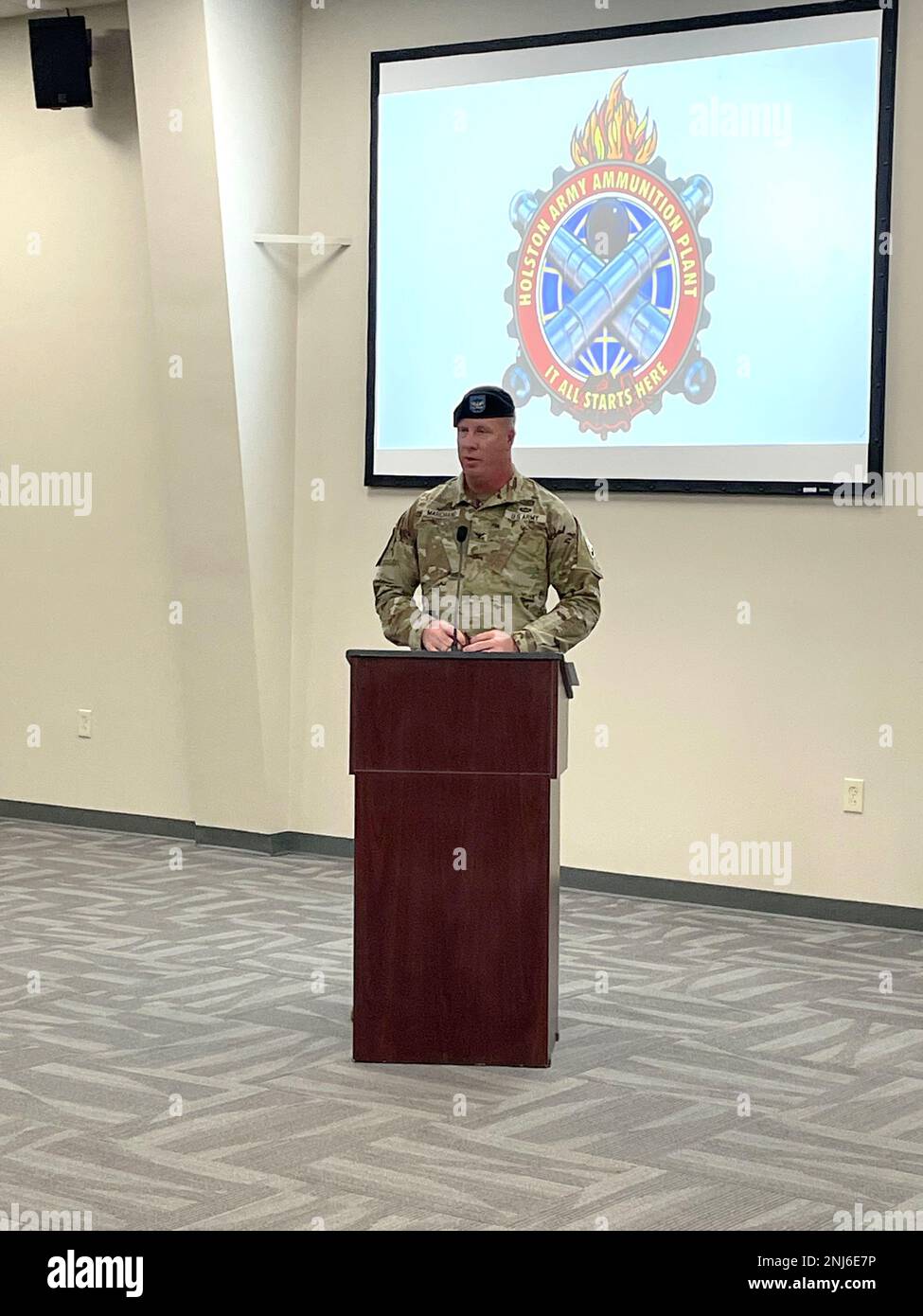 COL Tod Marchand, Commander for Pine Bluff Arsenal speaks at the ...