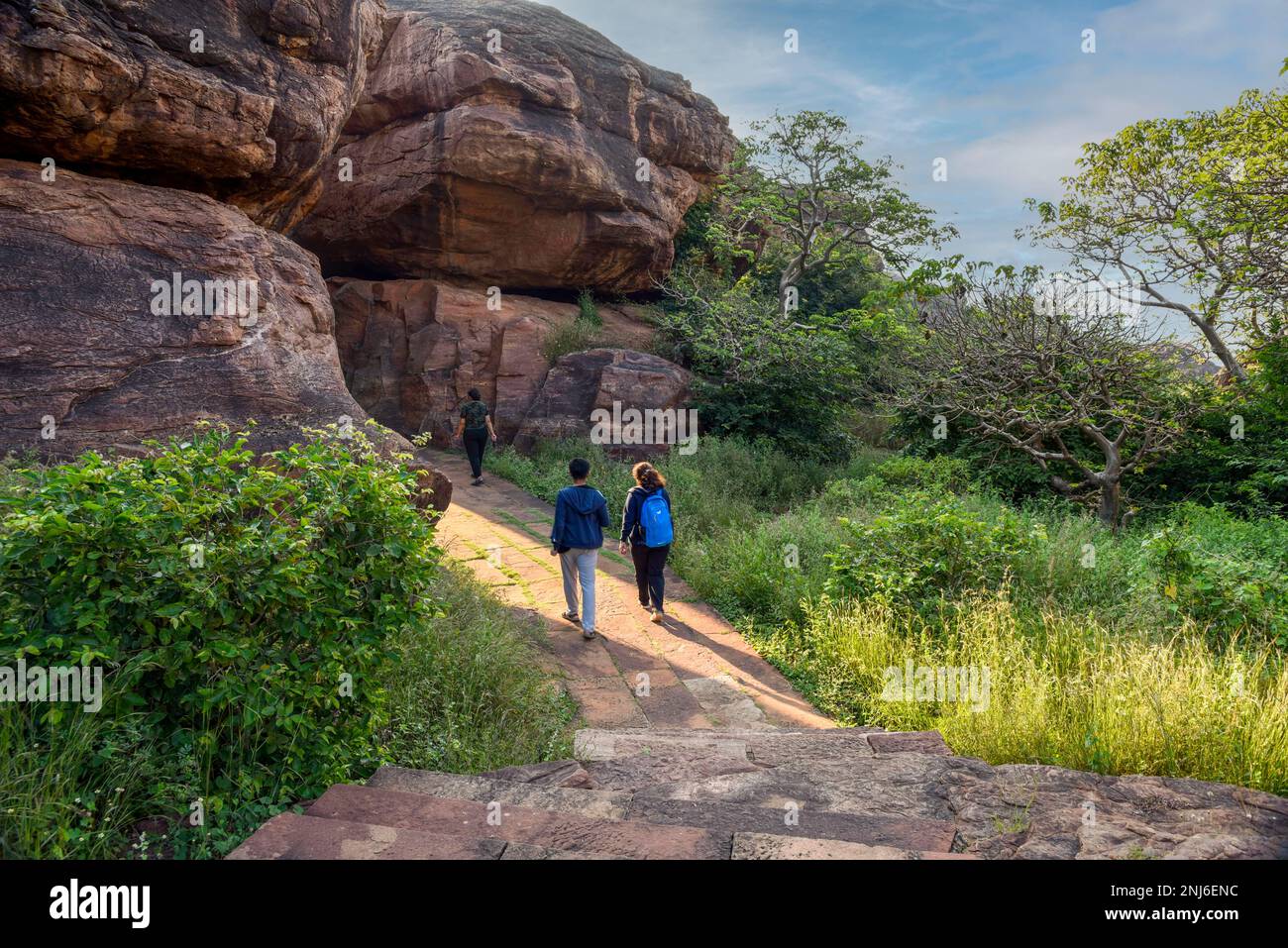 Toursits visiting the Badami fort which was built by Pulakeshin I in ...