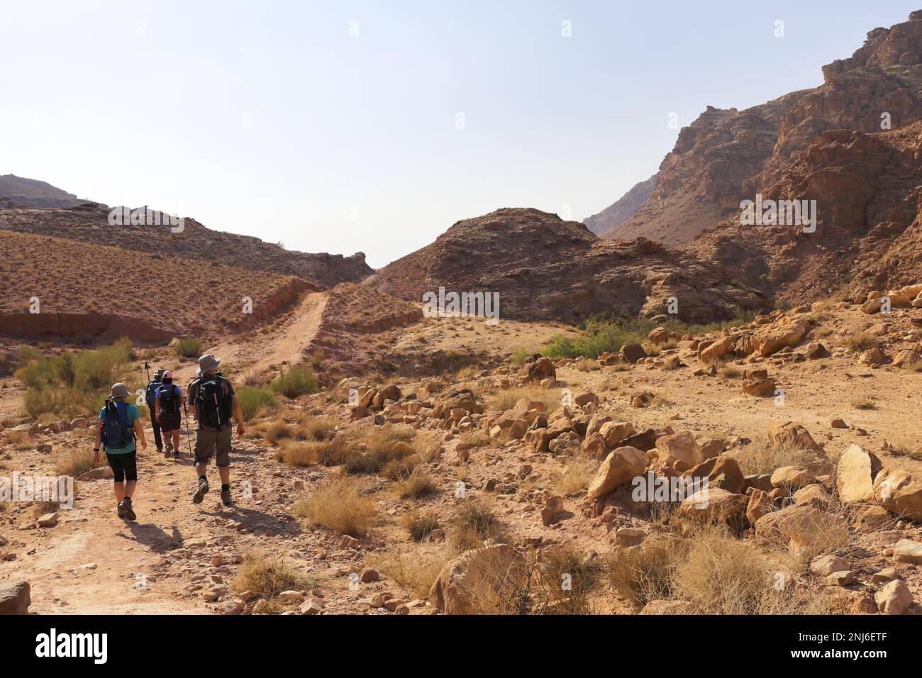 Walkers in the Dana Biosphere Reserve, Wadi Dana, south-central Jordan ...