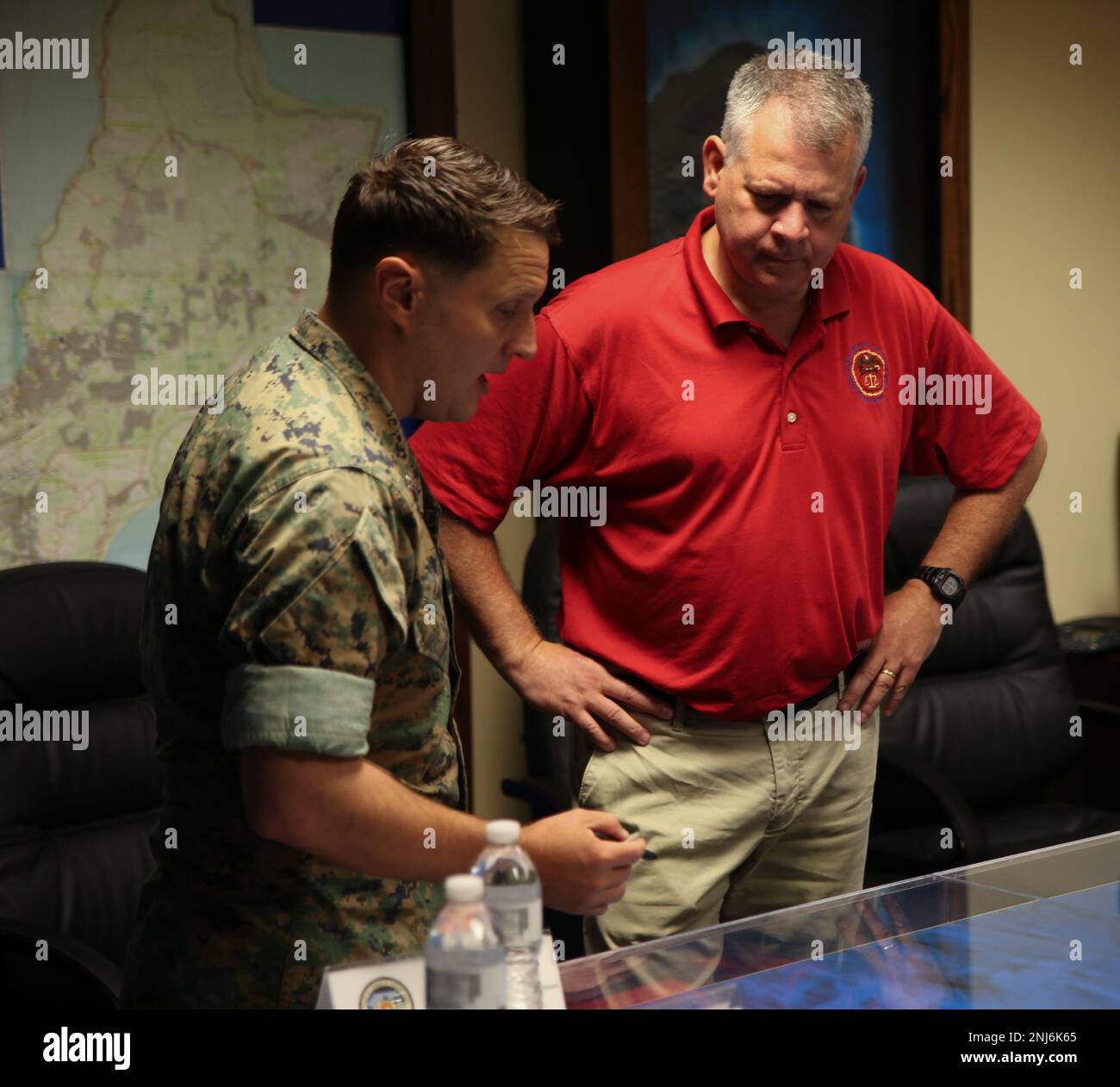 U.S. Marine Corps Lt. Col. Colter J. Bahlau, operations officer for Marine Corps Base (MCB) Camp ...