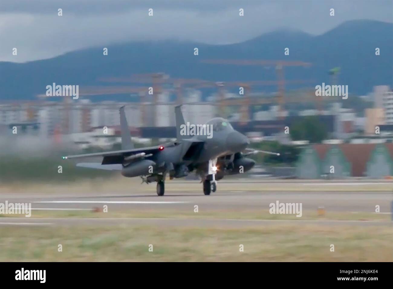 In this image taken from video, South Korean Air Force’s F15K fighter jet takes off Tuesday, Oct ...