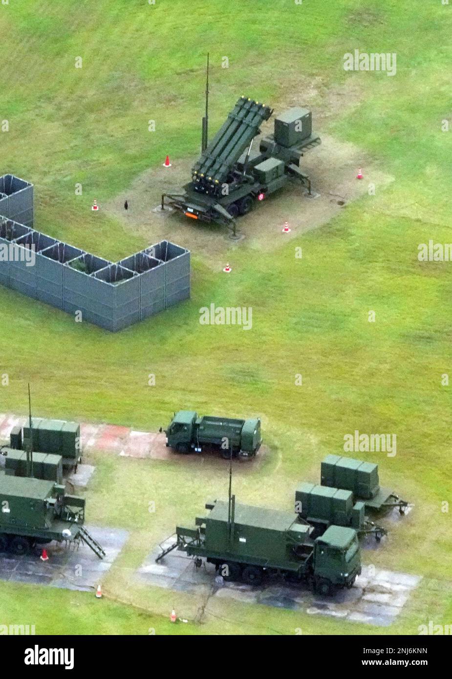 An aerial photo shows Japan Air Self-Defense Force (JASDF) deploying ...