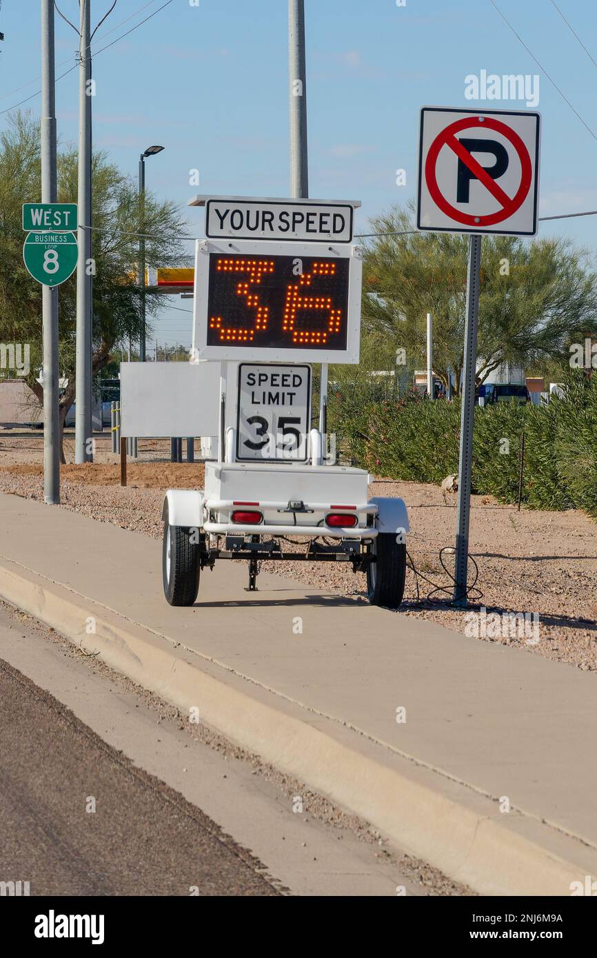 mobile speed limit sign on a trailer with speed detector and your speed ...