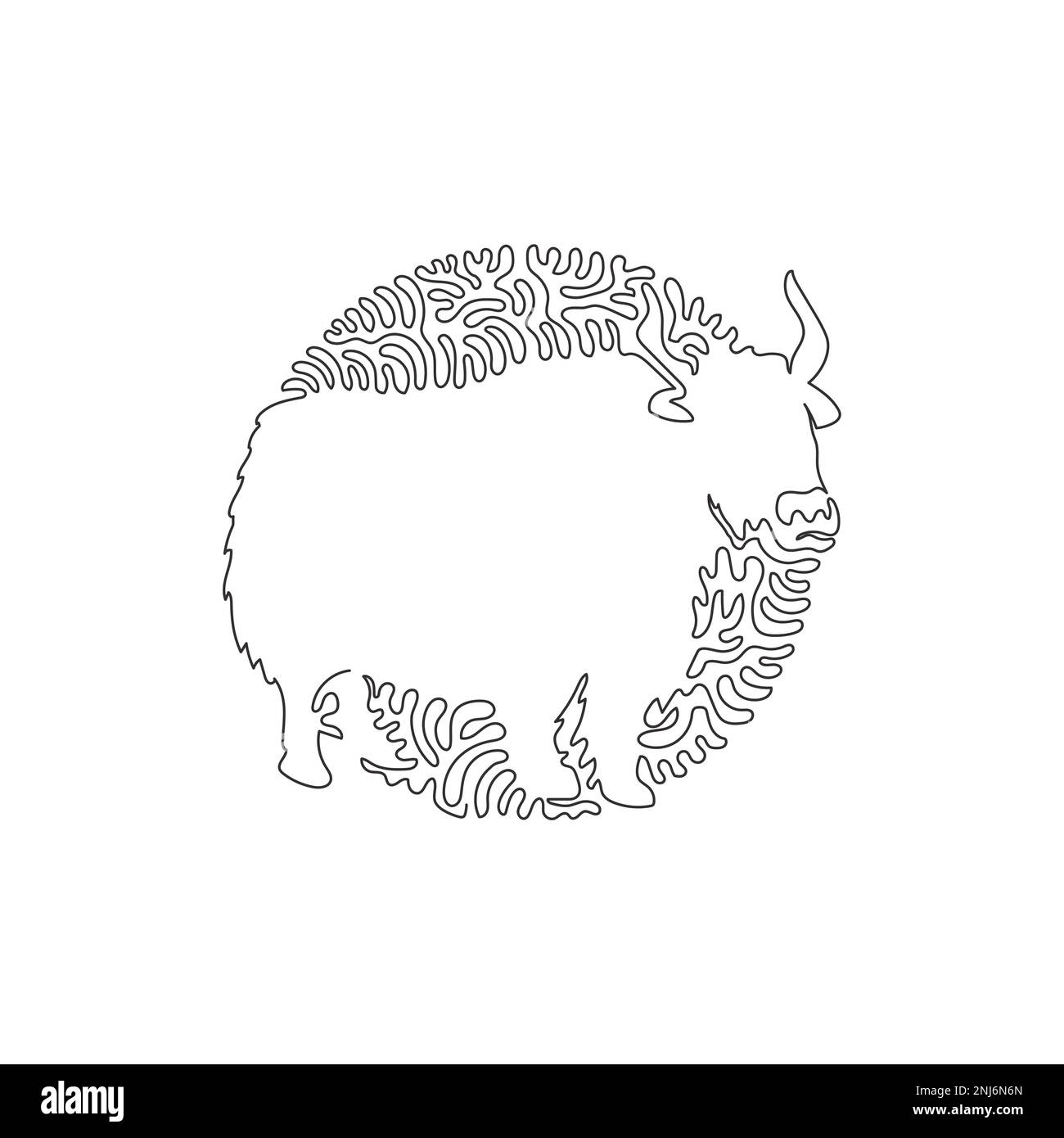 Single continuous line drawing of adorable yak abstract art. Continuous ...