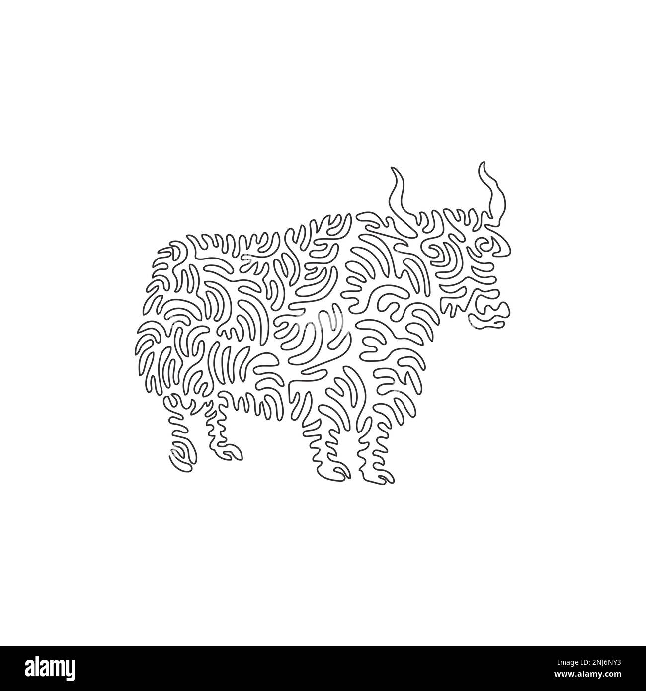 Single one line drawing of long haired yak abstract art. Continuous ...