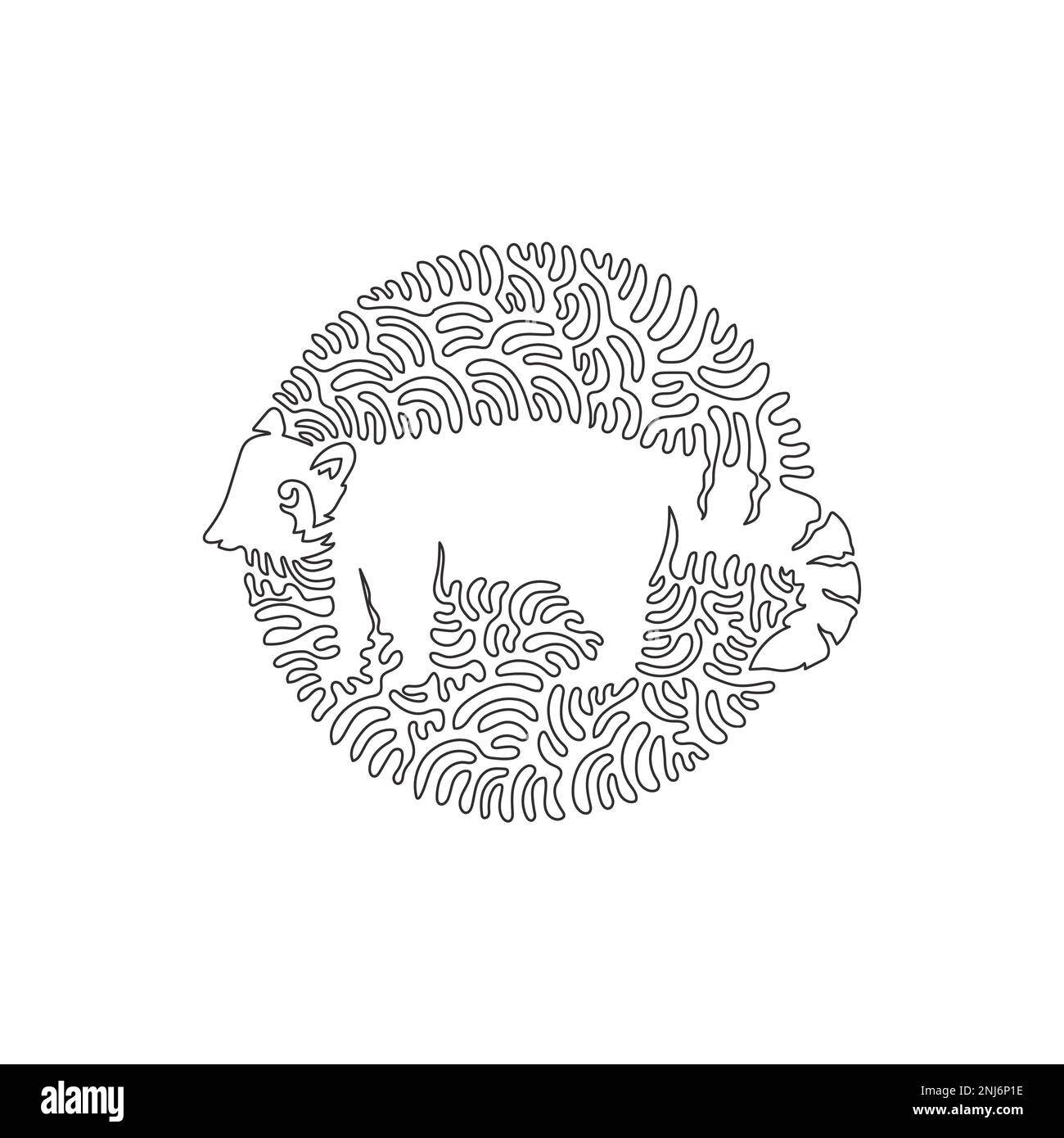 Single curly one line drawing of adorable red panda abstract art ...