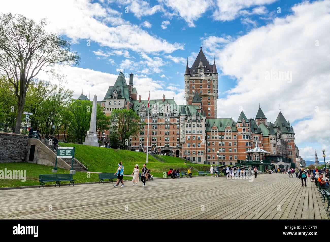 Chateau Frontenac and Dufferin terrace cityscape in the Upper town on ...
