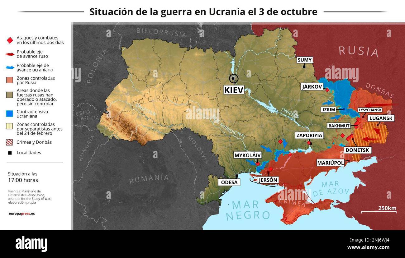 Map with the war situation in Ukraine on October 3 (Status at 17:00 ...