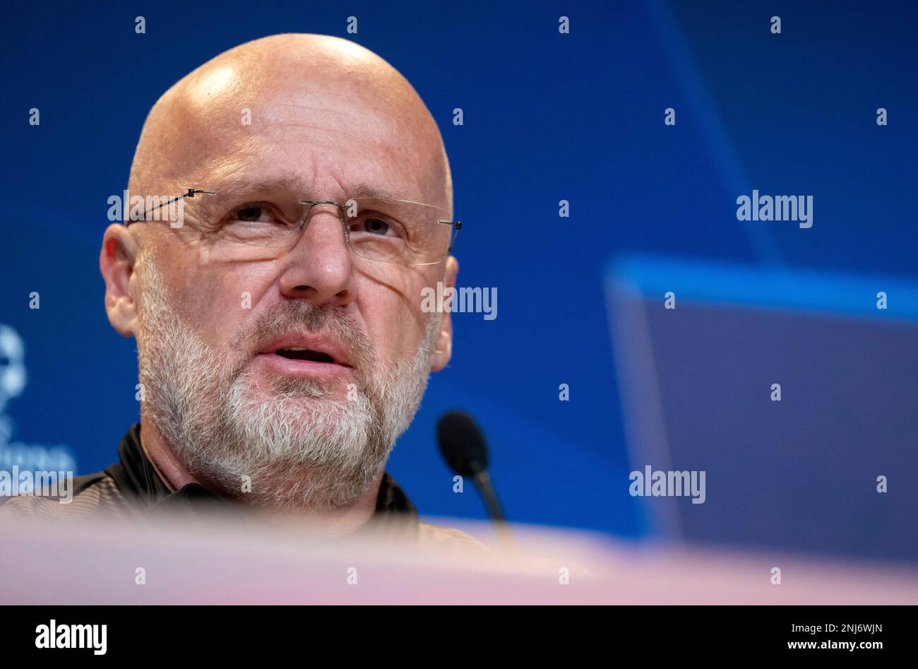 Viktoria Plzen's coach Michal Bilek attends a press conference the day ...