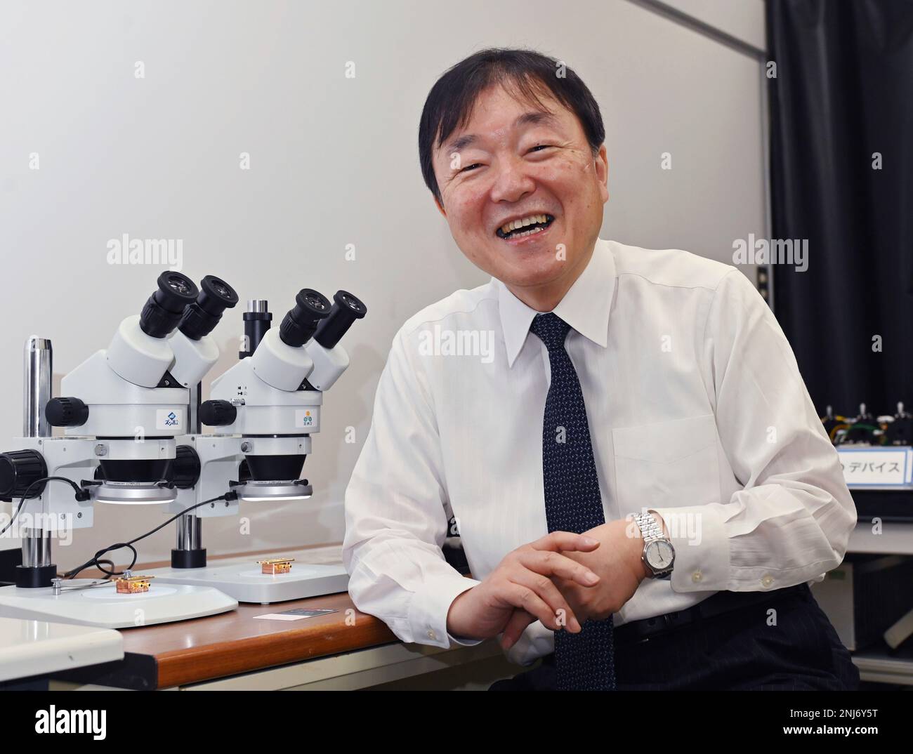 Susumu Noda, Japanese Doctor of Engineering who belongs to Kyoto University, poses a photo in ...