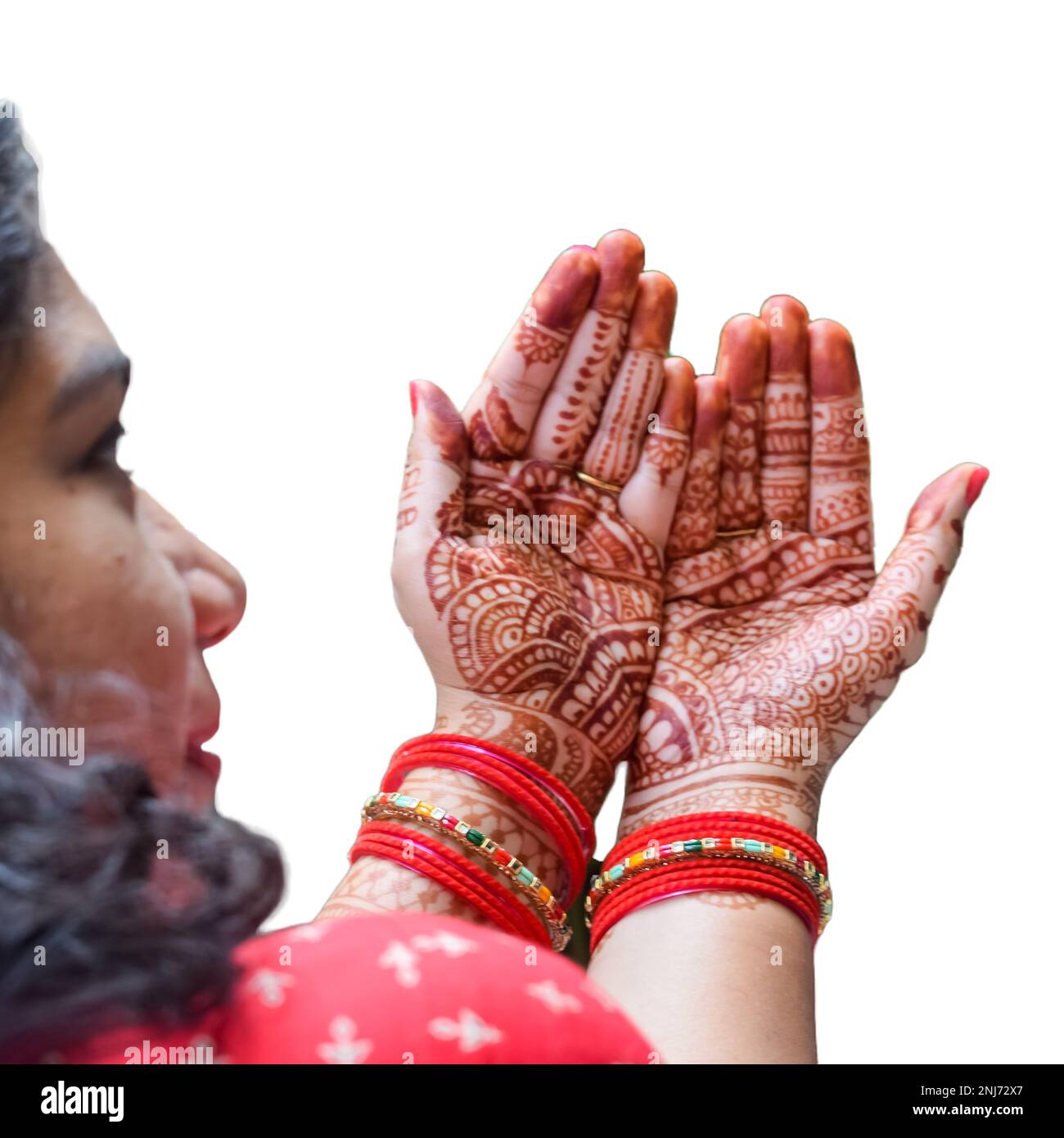 Beautiful woman dressed up as Indian tradition with henna mehndi design ...