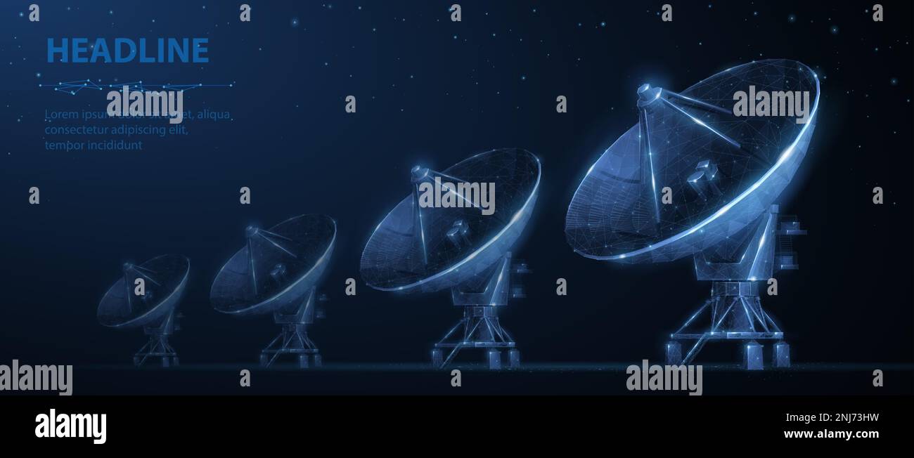 Abstract 3d satellite antenna. Radio telecommunication, astronomical ...