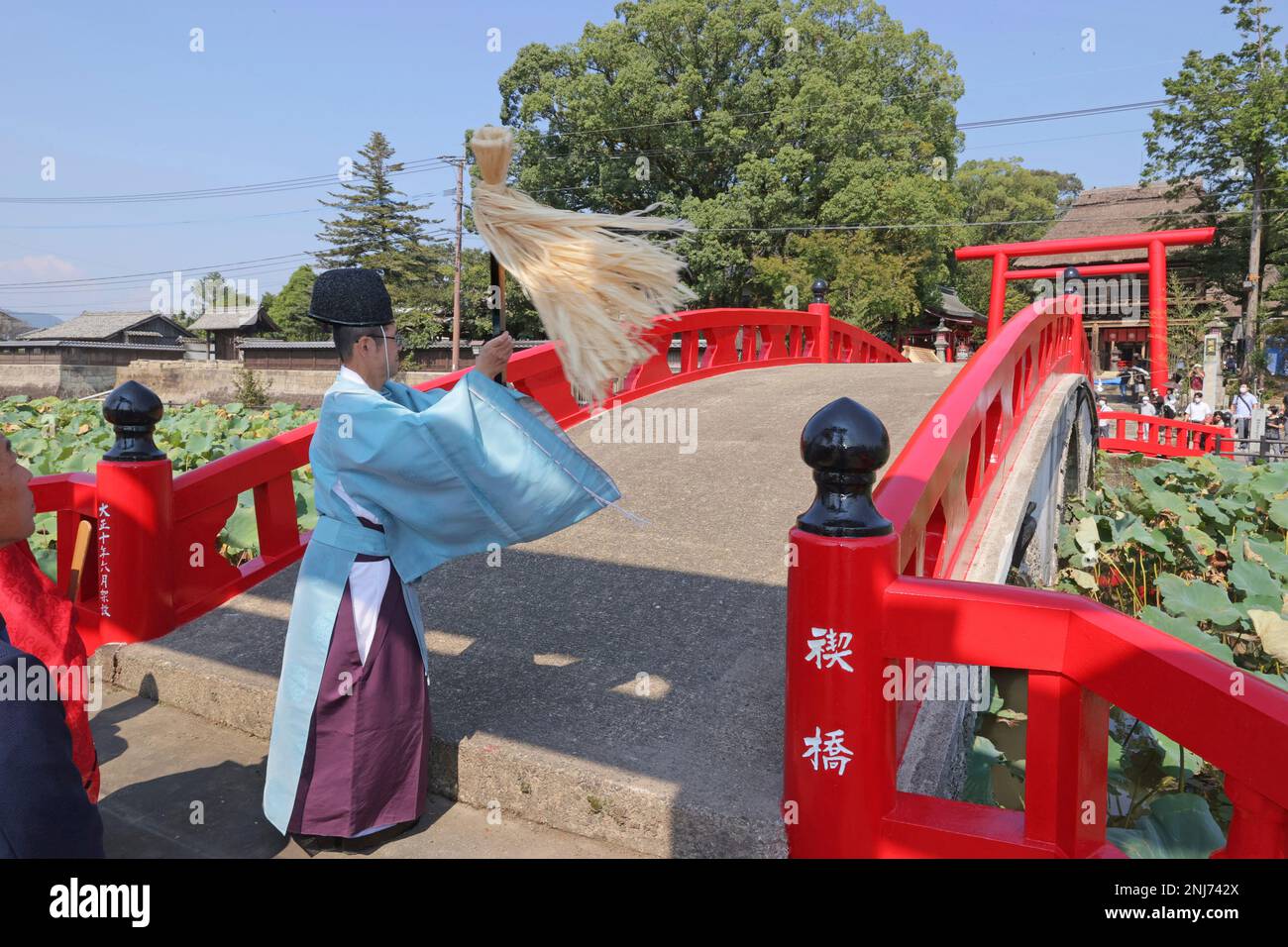 Priests and worshippers attend a ceremony of first crossing of Misagi ...