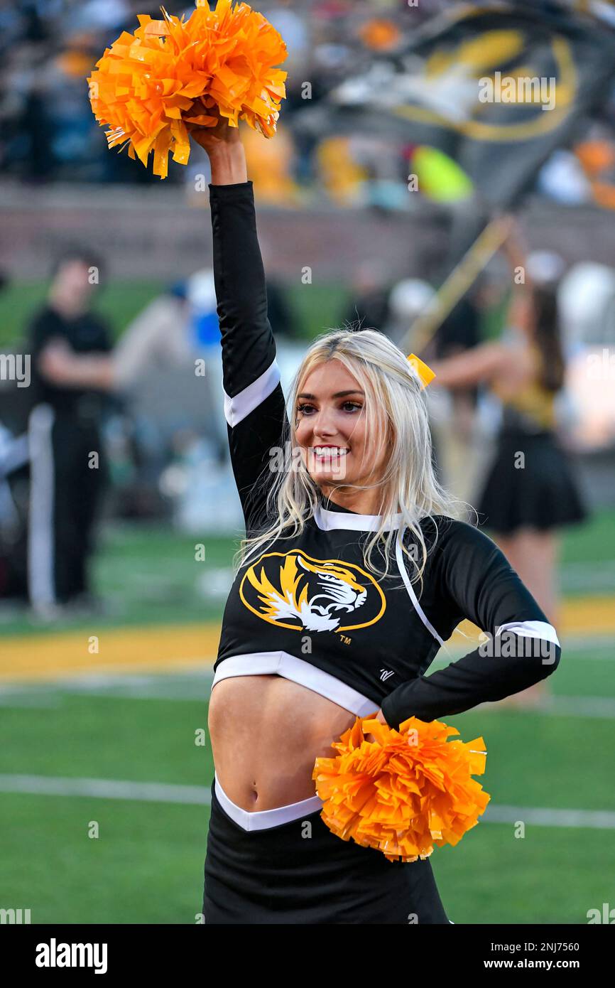COLUMBIA, MO - OCTOBER 01: A member of the Mizzouri cheerleaders ...