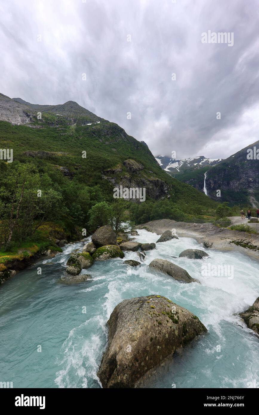 Hiking in the Area of the Glacier Briksdal, Briksdalsbreen, in Norway ...