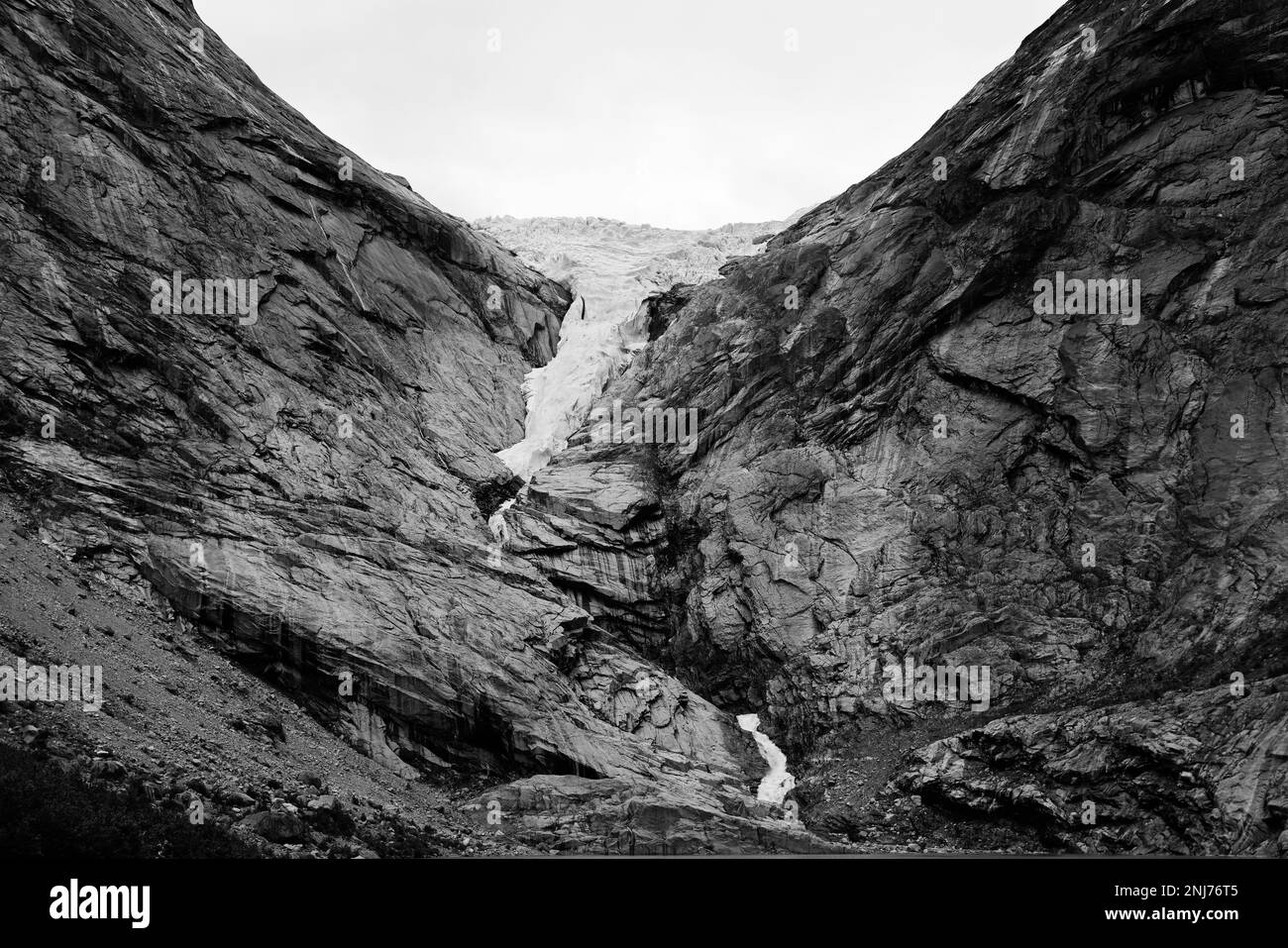 Briksdal glacier jostedalsbreen national park Black and White Stock ...