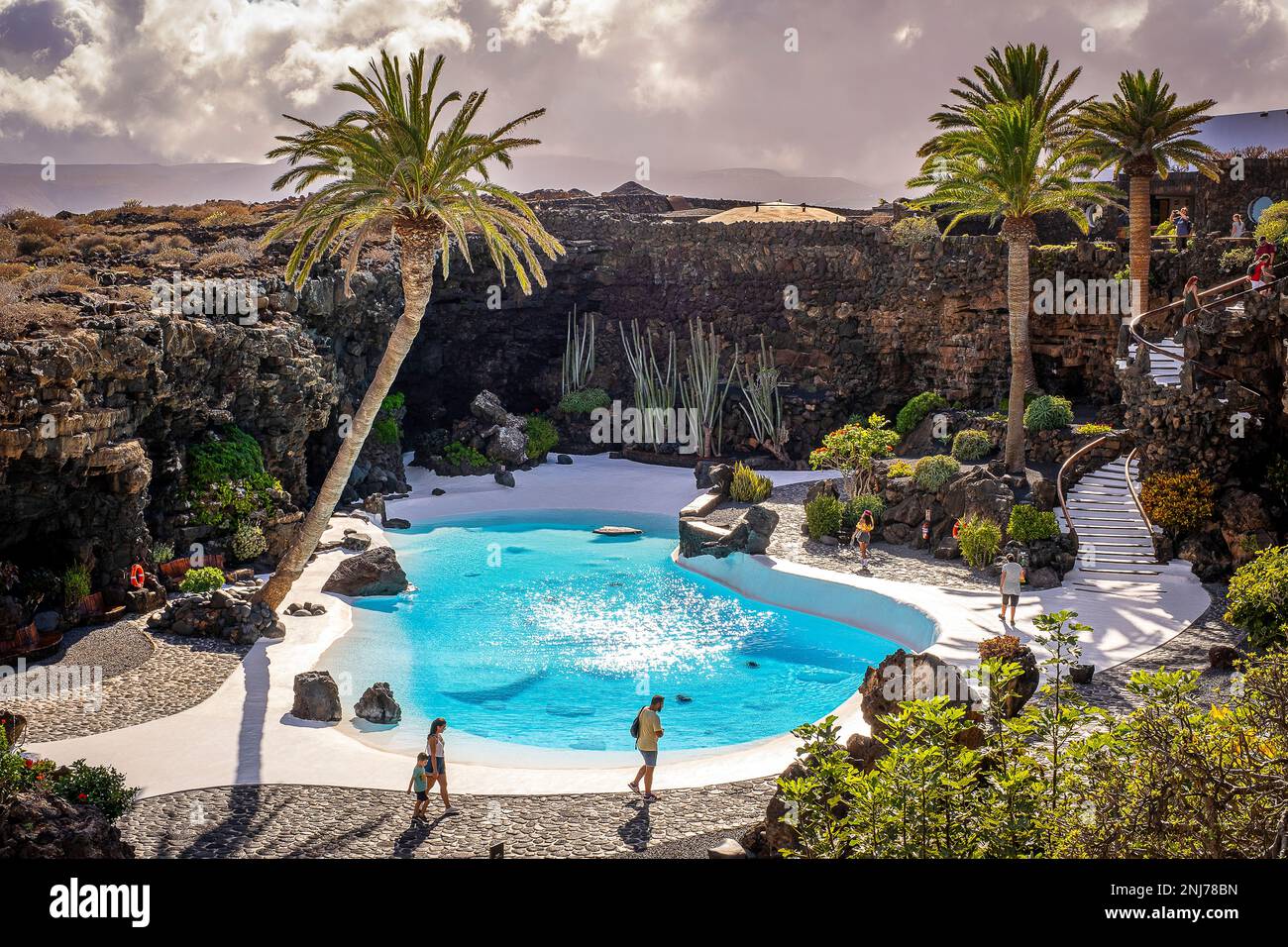 Swimming pool in the lava cave, Jameos del Agua, built by the artist ...