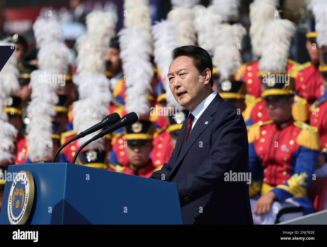 South Korean President Yoon Suk Yeol speaks during the 74th anniversary ...