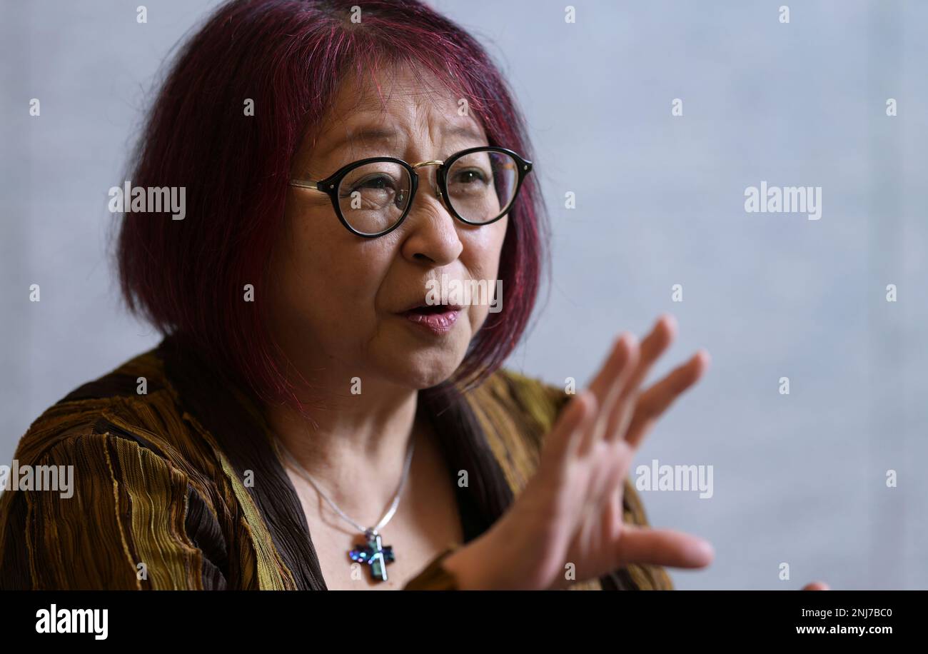 Rumiko Takahashi, Japanese manga artist, poses for photo during an ...