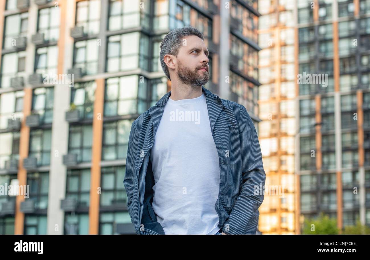 casual adult man outdoor. adult man in the street. adult man outside ...