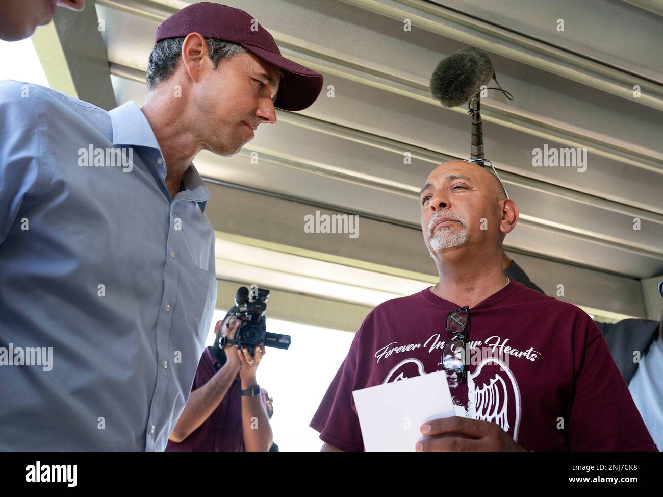 Texas gubernatorial candidate Beto O'Rourke, a Democrat, left, meets ...