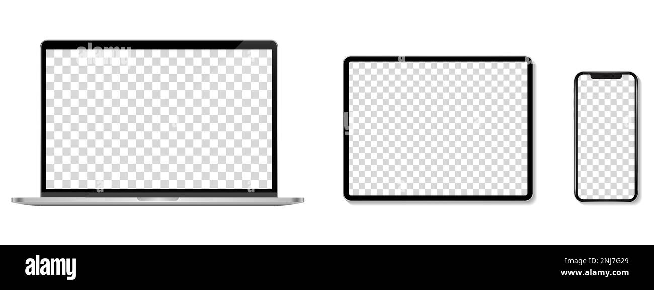 Device screen mockup. set of smartphone, tablet, laptop and monitor ...