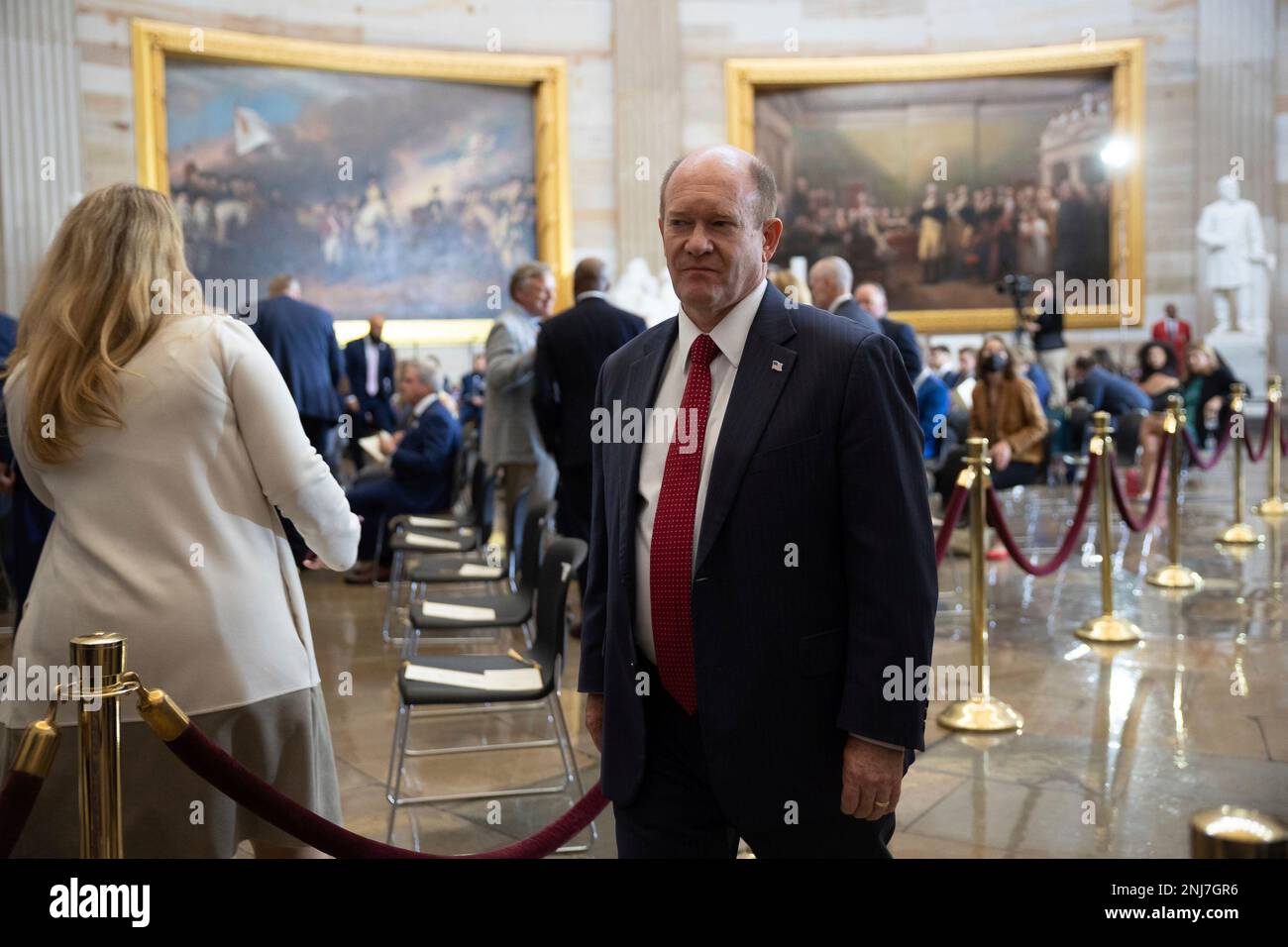 Sen. Chris Coons (D-Del.) arrives for the unveiling of a statue of ...