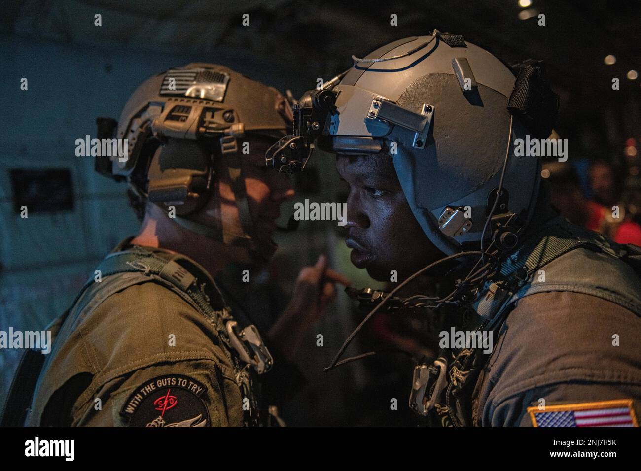 Two 1st Special Operations Squadron loadmasters go over safety ...