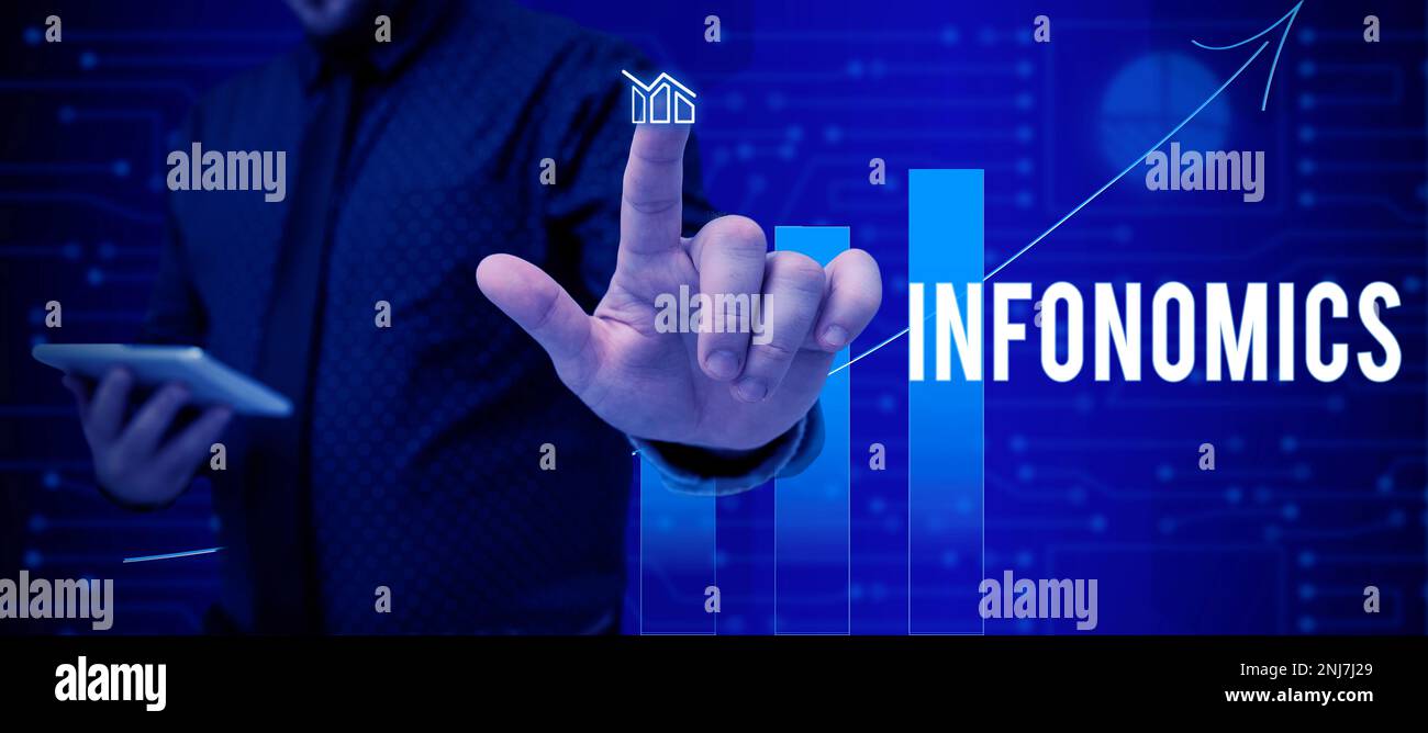 Sign displaying Infonomics. Business overview visual image used to ...