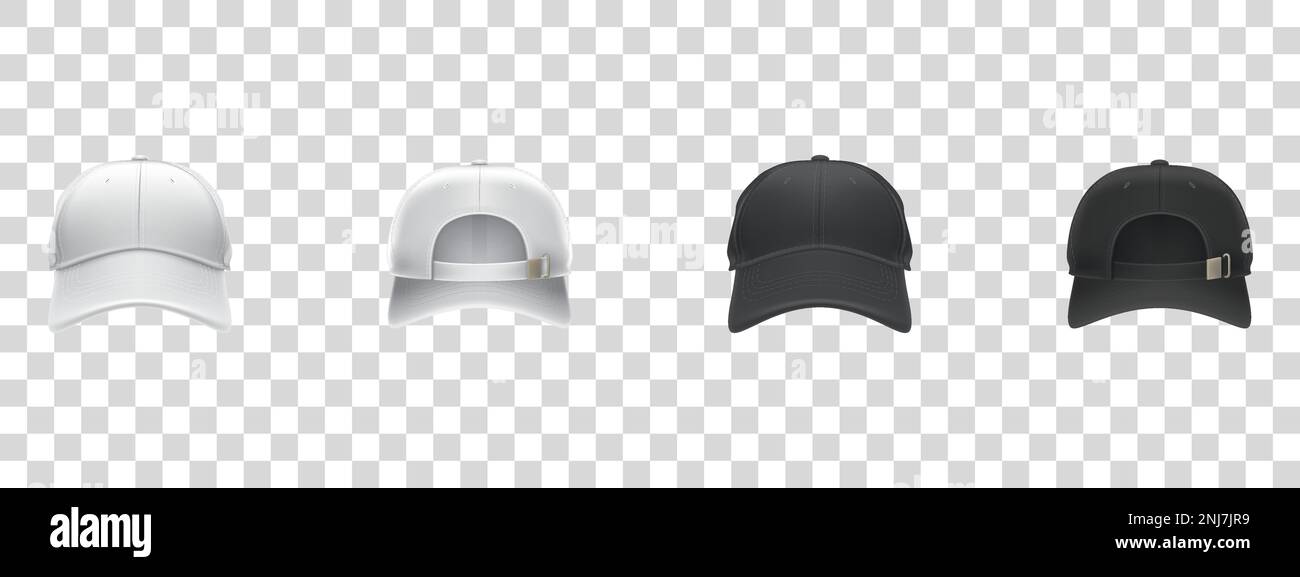 Cap mockup set. Isolated realistic black baseball cap hat templates ...