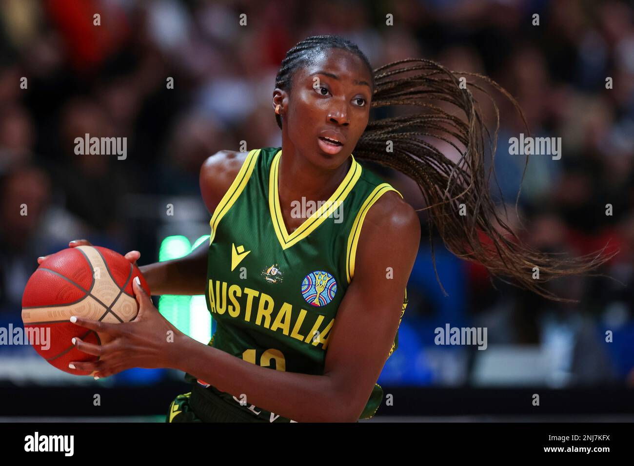 SYDNEY, AUSTRALIA - SEPTEMBER 29: Ezi Magbegor of Australia looks to ...