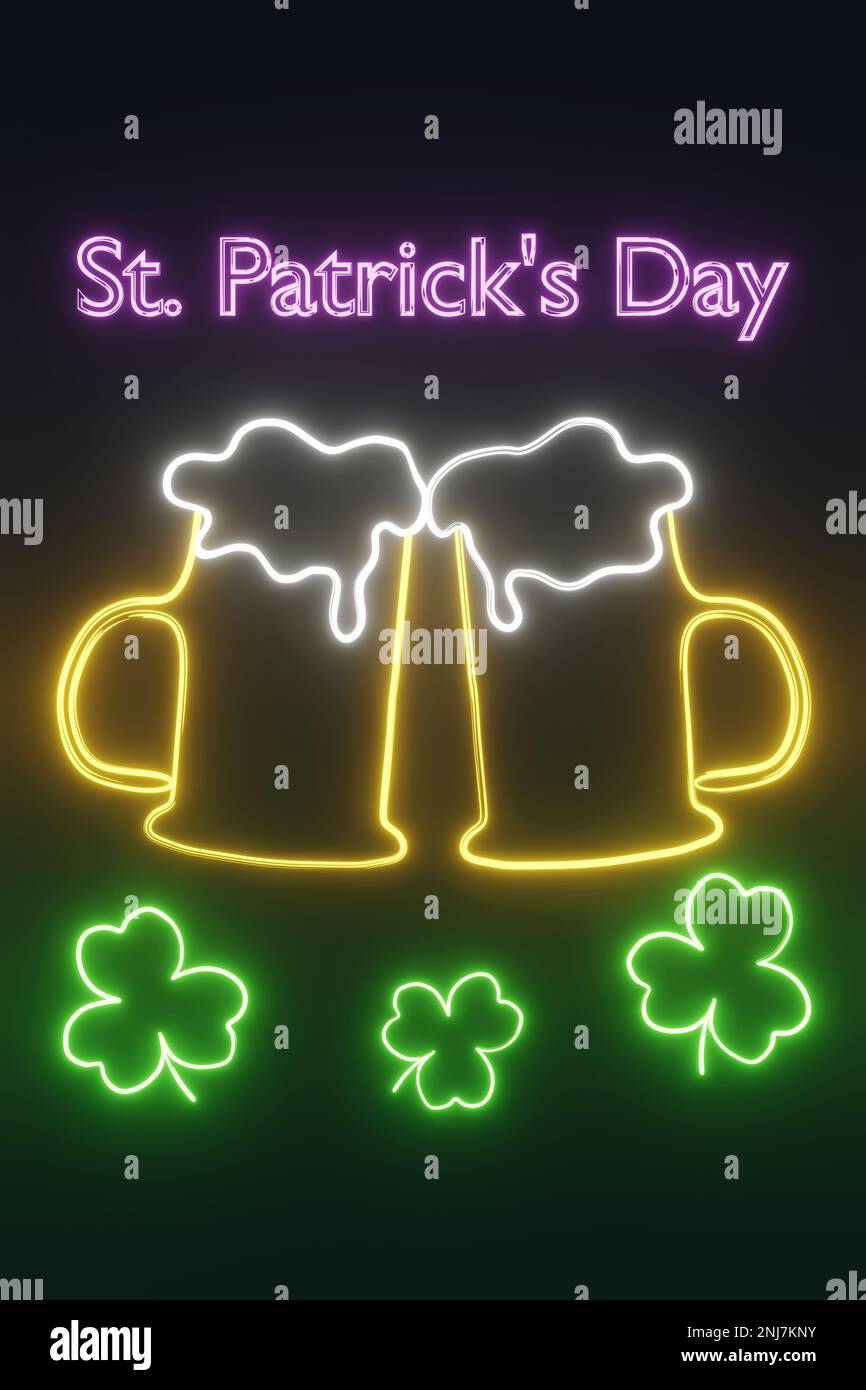 Happy Saint Patrick's Day night party neon glowing light Shamrock ...