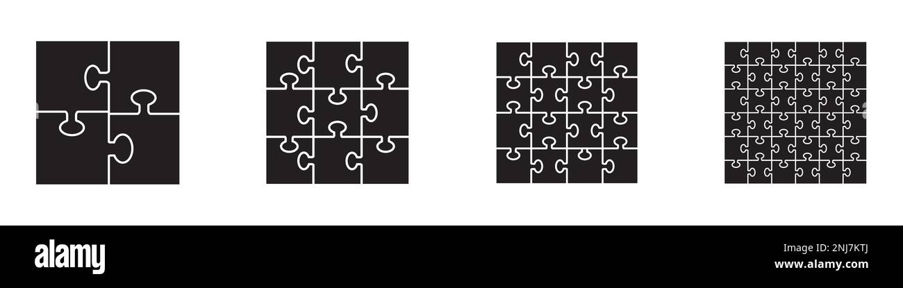 Puzzles grid - blank template. Puzzle pieces vector set. Puzzle jigsaw ...