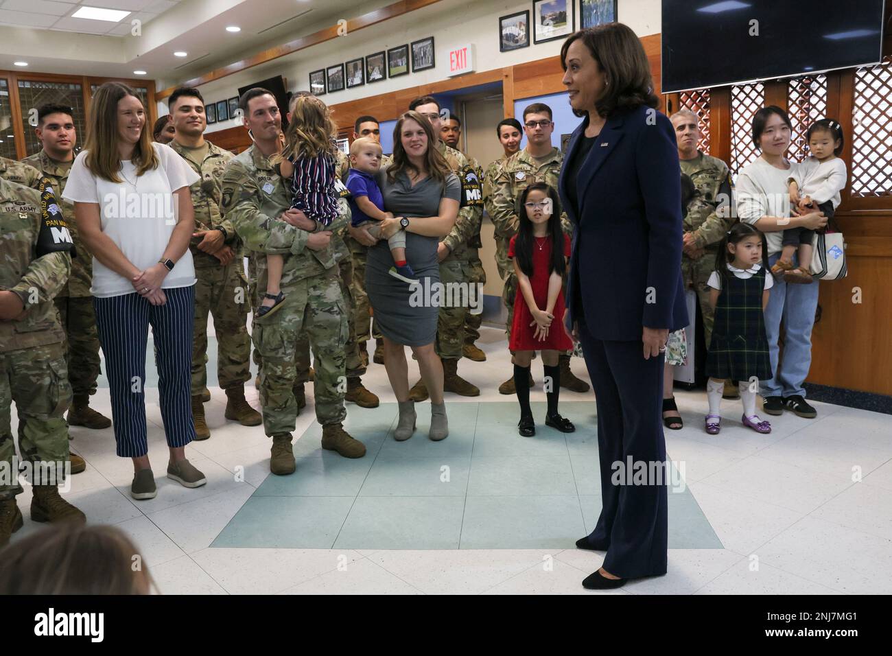 U.S. Vice President Kamala Harris greets soldiers at Camp Bonifas as ...