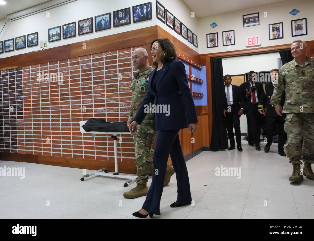 U.S. Vice President Kamala Harris enters Camp Bonifas as she visits the ...