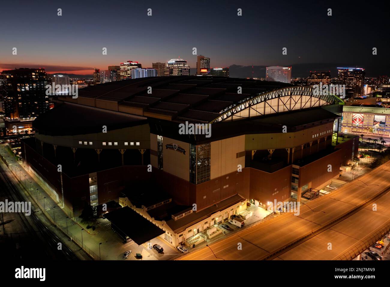 A general overall aerial view of Chase Field at night, Tuesday, Sept ...