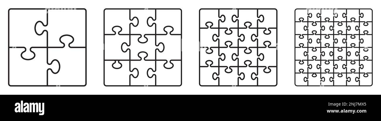 Puzzles grid - blank template. Puzzle pieces vector set. Puzzle jigsaw ...