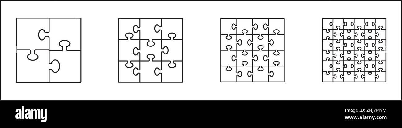 Puzzles grid - blank template. Puzzle pieces vector set. Puzzle jigsaw ...