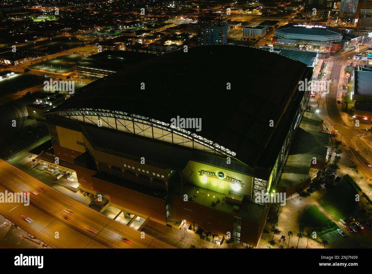 A general overall aerial view of Chase Field at night, Tuesday, Sept ...
