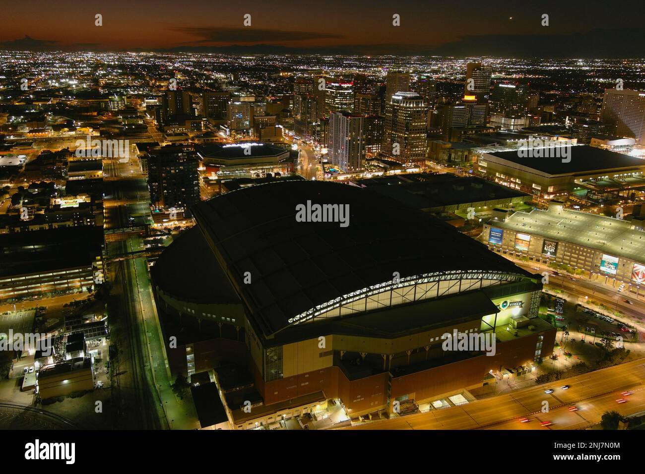A general overall aerial view of Chase Field at night, Tuesday, Sept ...