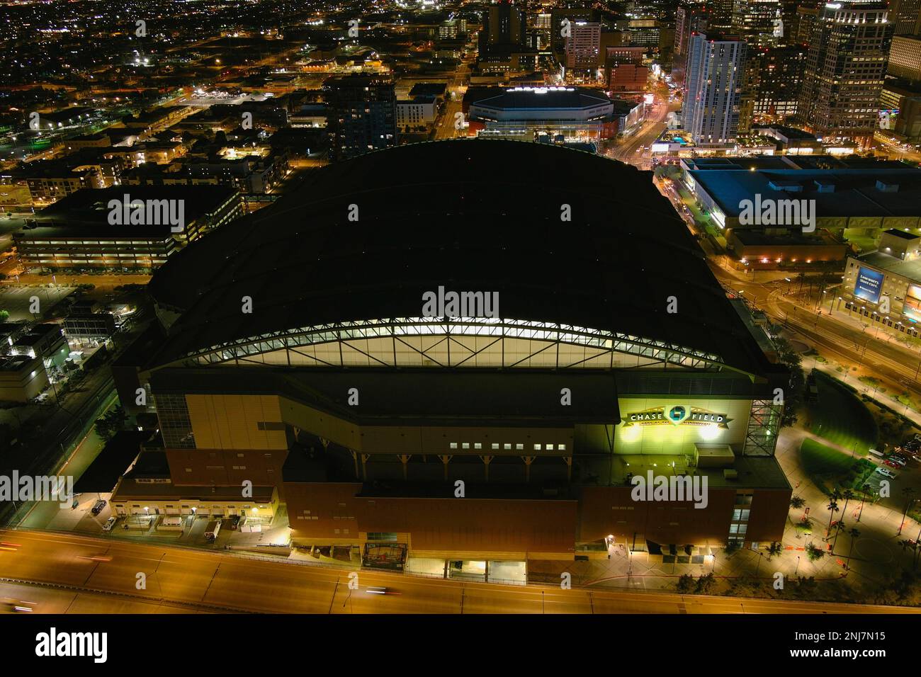 A general overall aerial view of Chase Field at night, Tuesday, Sept ...