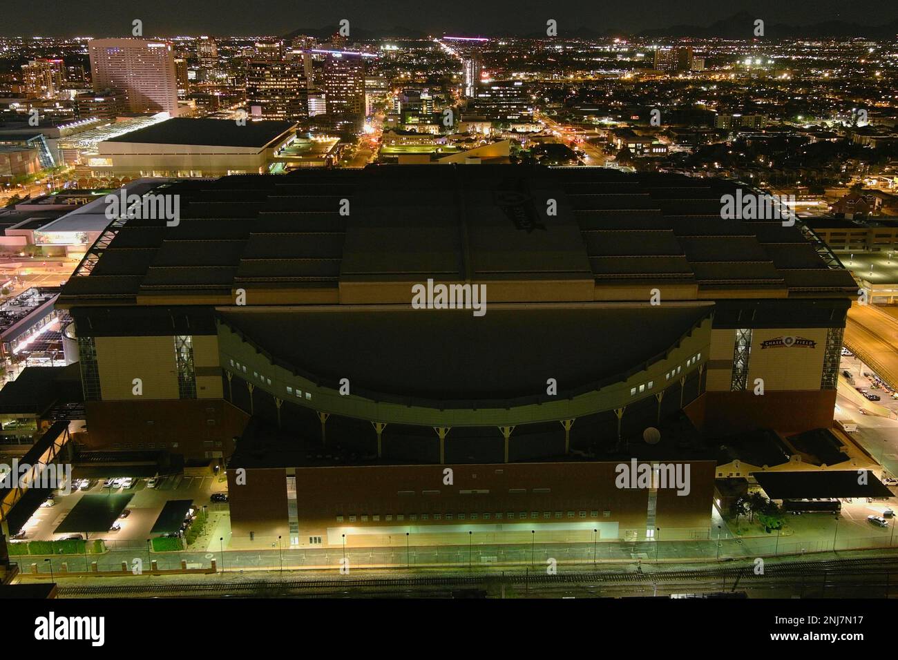 A general overall aerial view of Chase Field at night, Tuesday, Sept ...