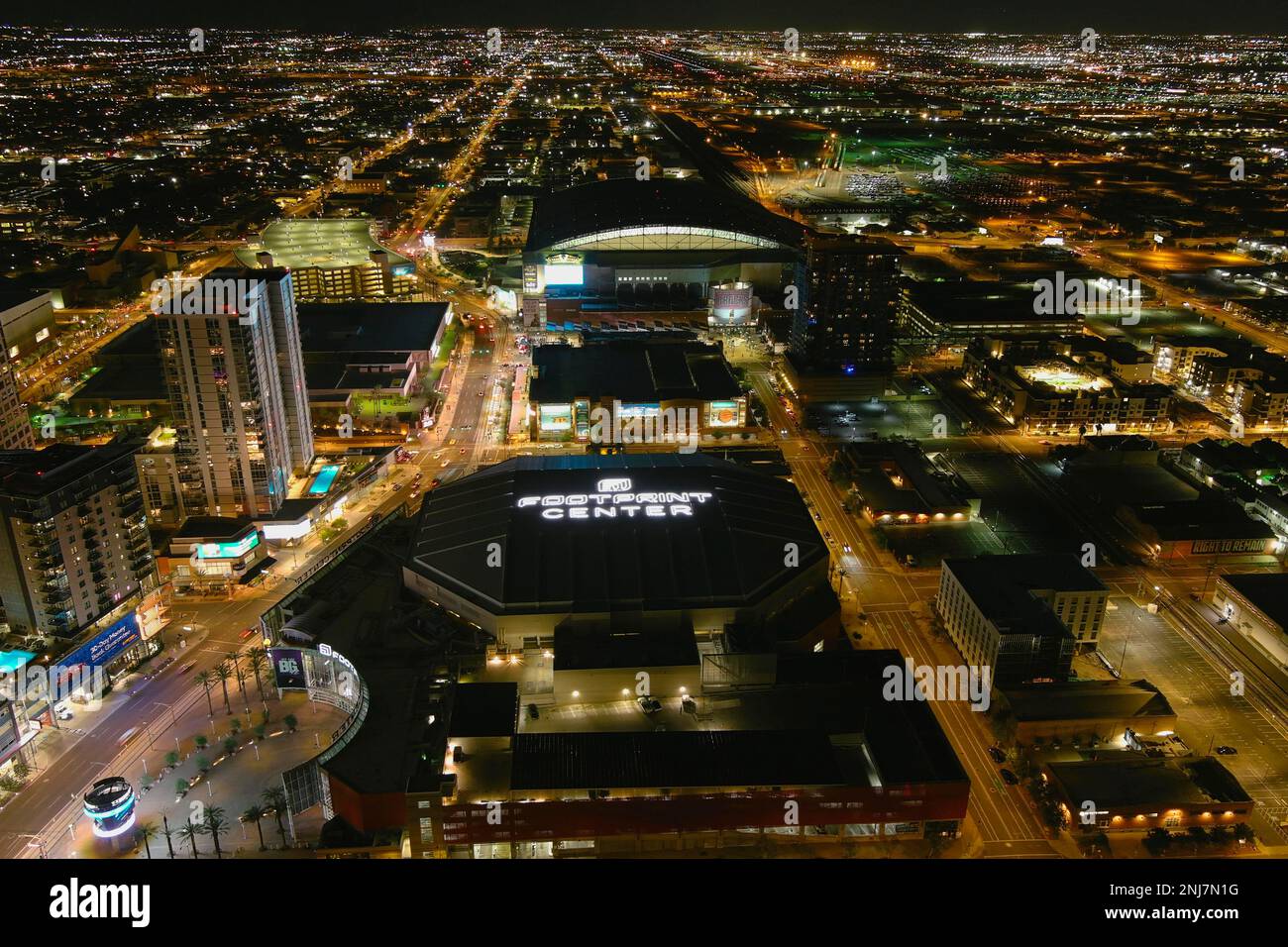 A general overall aerial view of the Footprint Center and Chase Field ...