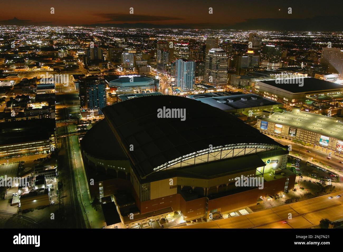 A general overall aerial view of Chase Field at night, Tuesday, Sept ...