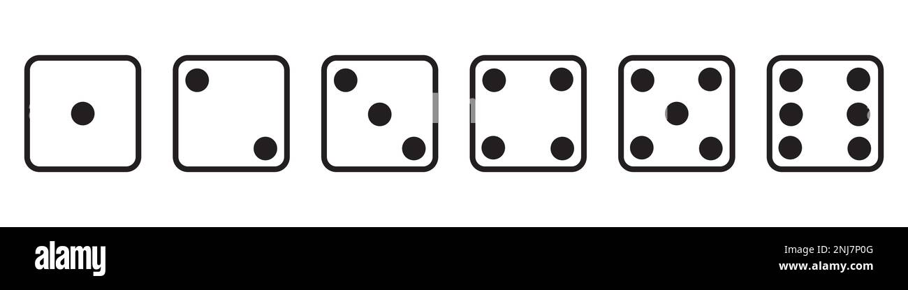 Bones. Game dice set isolated on white background. Bones in flat and linear design from one to ...