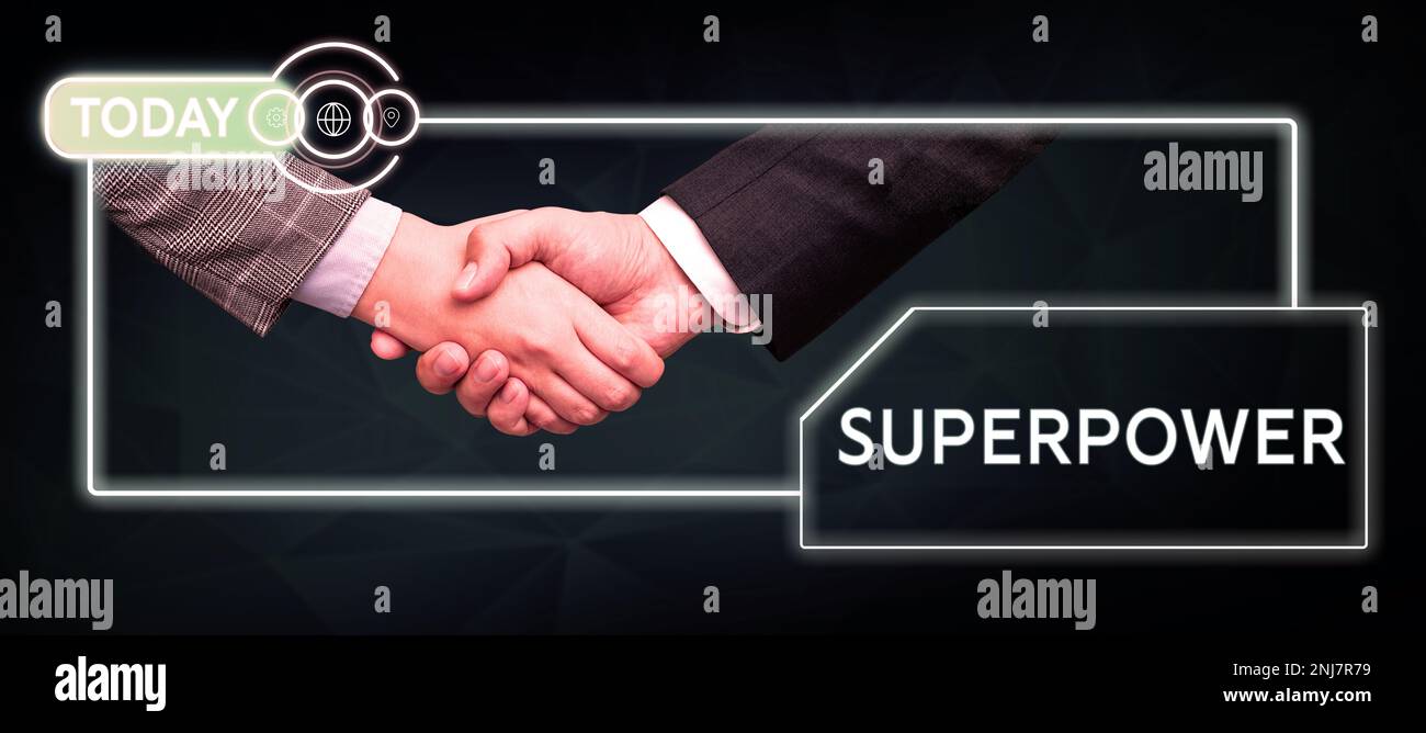 Conceptual caption Superpower. Concept meaning a power or ability of a ...
