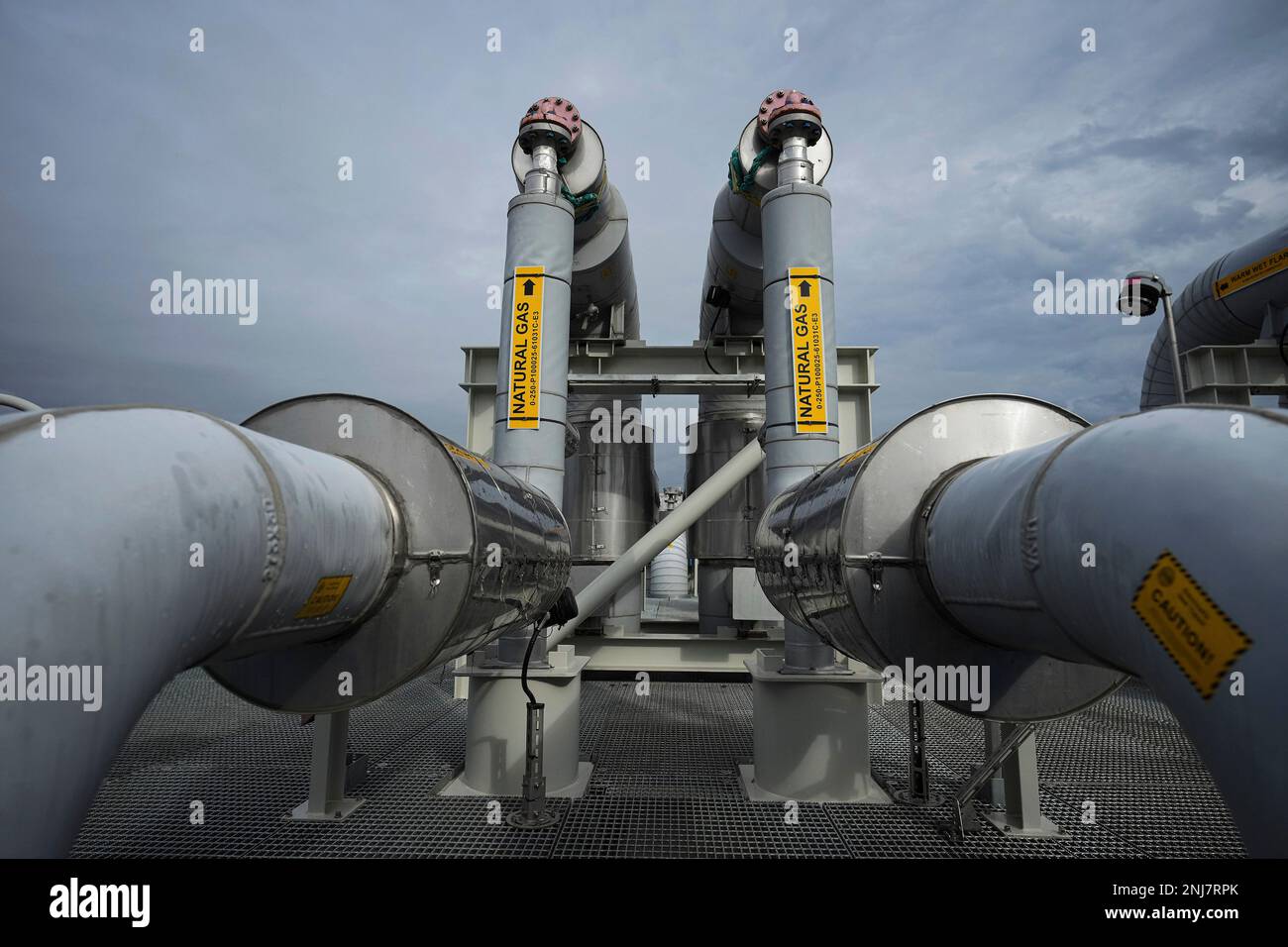 Piping is seen on the top of a receiving platform which will be ...
