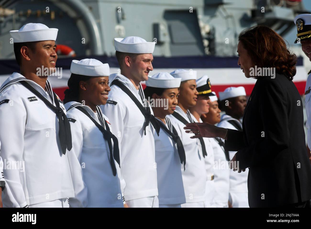 U.S. Vice President Kamala Harris, right, meets with members of the U.S ...