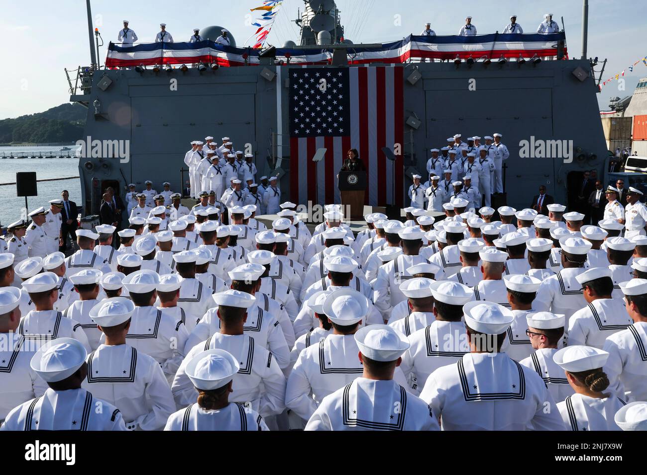 U.S. Vice President Kamala Harris delivers remarks during her visit to ...
