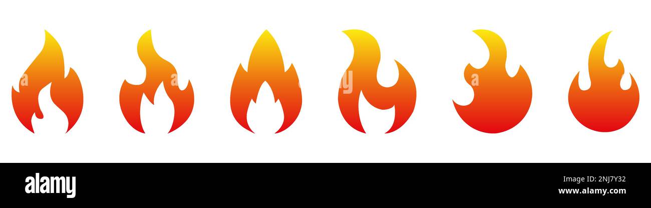 Fire icon collection. Fire flame symbol. Bonfire silhouette logotype ...